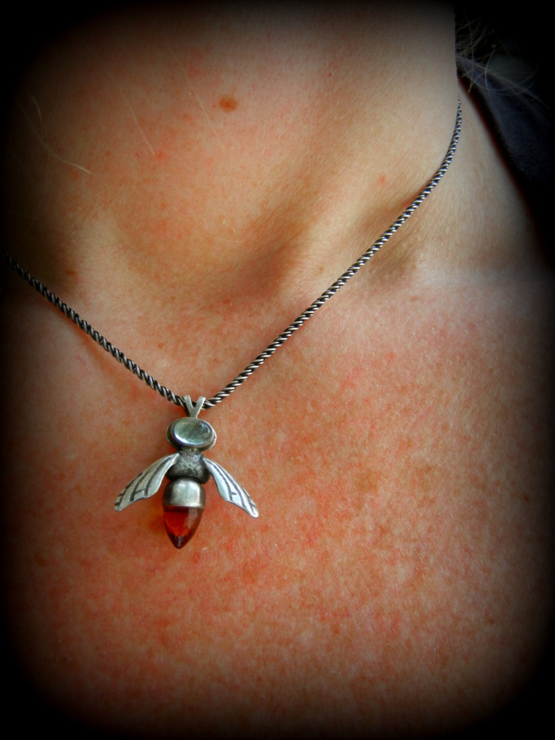 Bee Necklace, Gemstone Bee, Sterling Honeybee, Citrine Honeybee ...