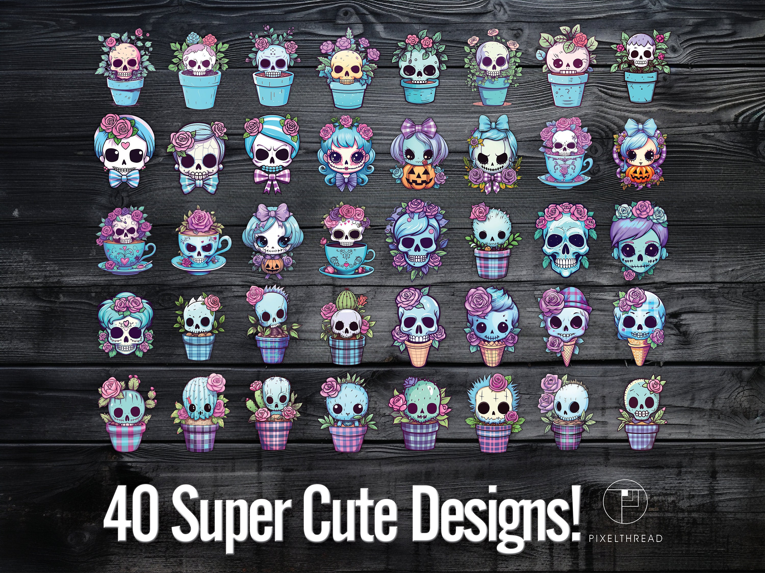 Kawaii Pastel Goth Anime Skulls Chibi Scrapbook Cartoon Clipart Clip ...