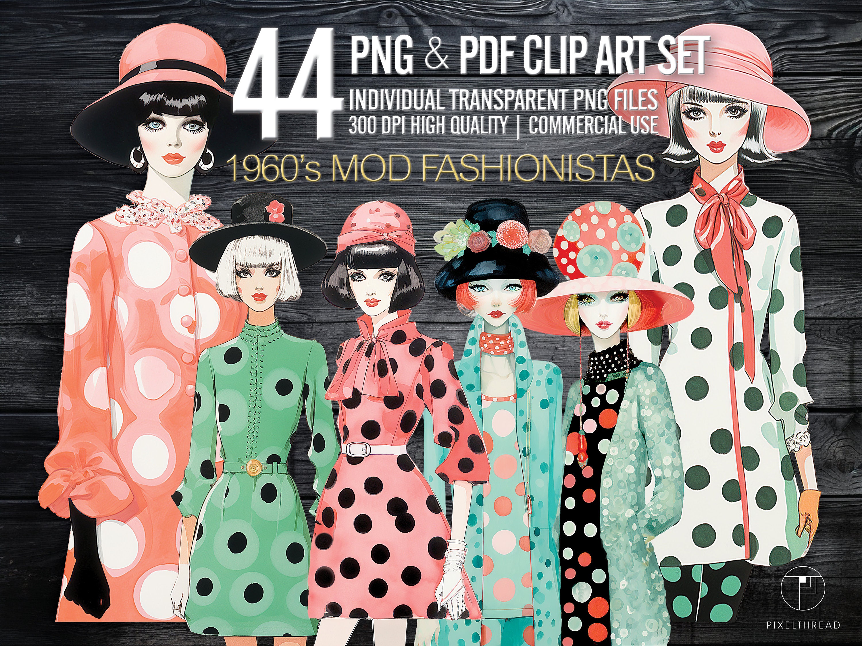 Retro 60s Fashion Model Stickers: Printable Ephemera, Junk Journal ...