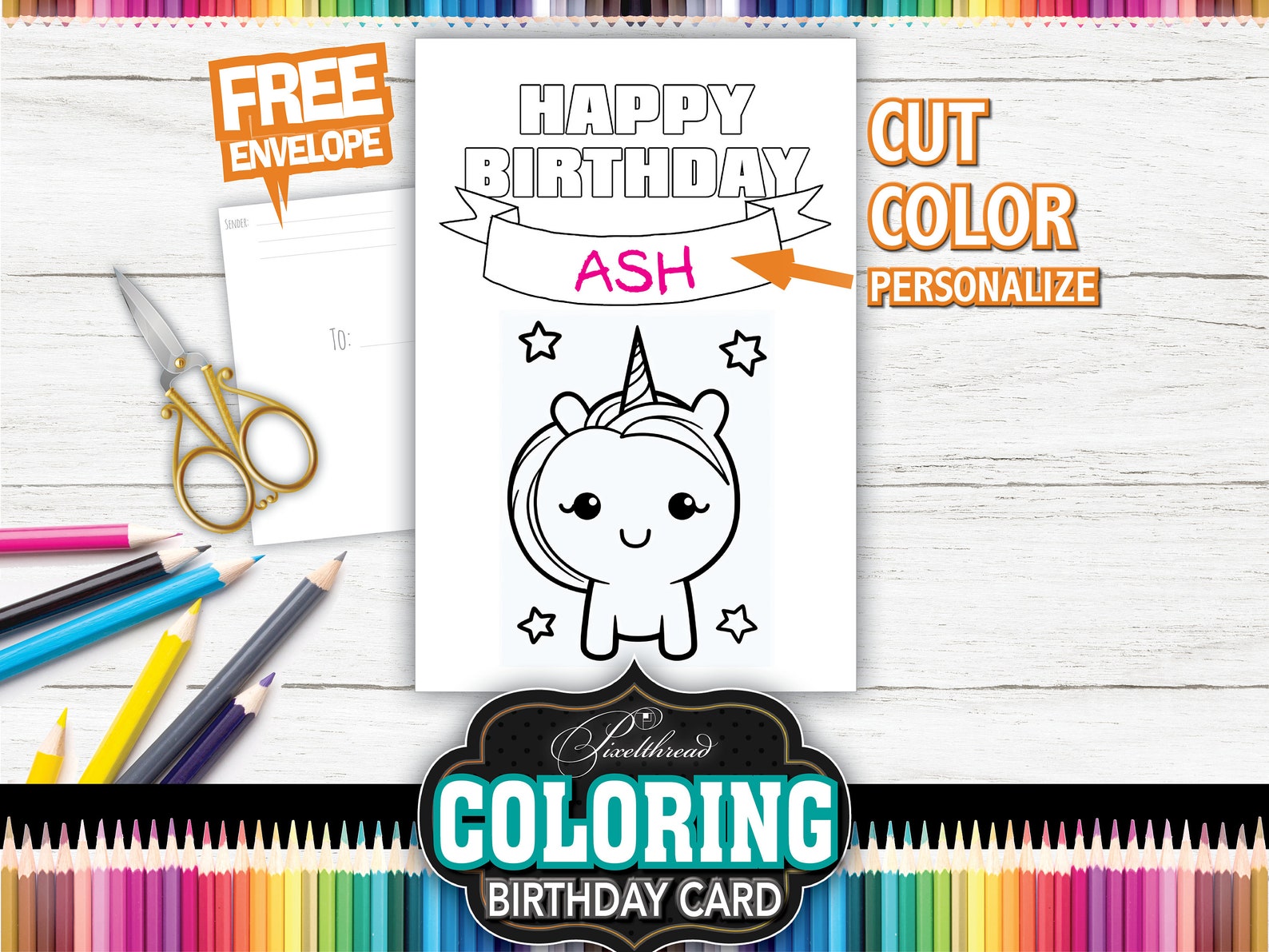 Unicorn Coloring Colouring Birthday Card Sheet Page Kid Activity ...