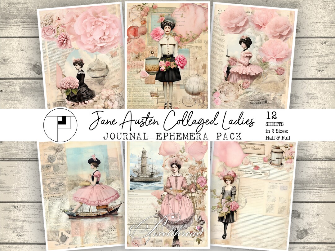Shabby Floral Ephemera Collage Decoupage Paper Jane Austen Junk Journal ...