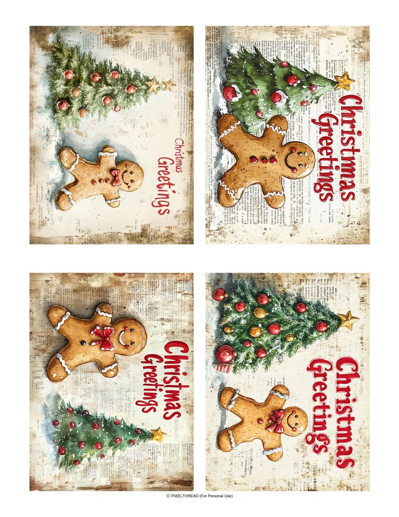 Gingerbread Man Printable Christmas Scrap Booking Junk Journal Ephemera ...
