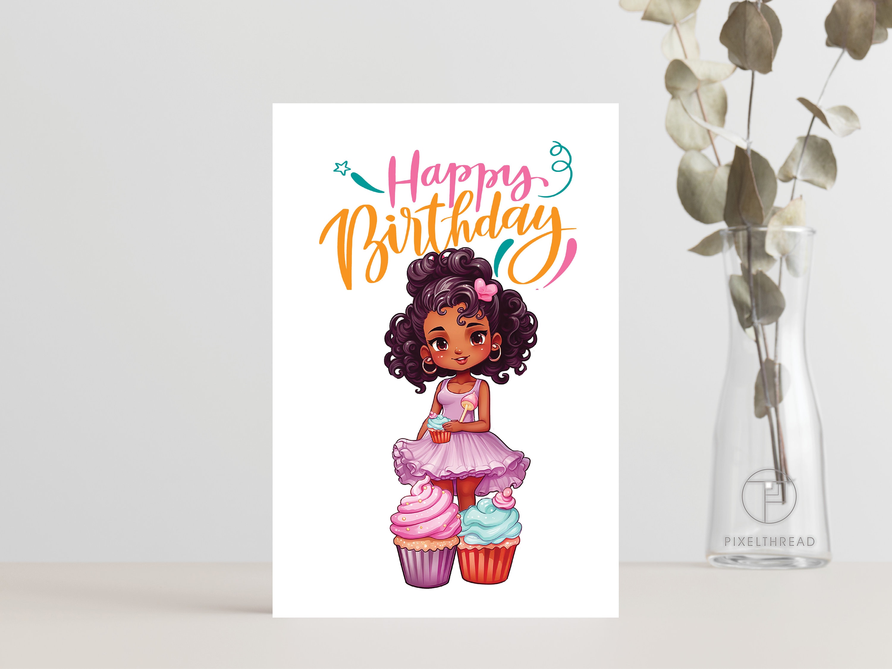 Black Girl Birthday Card Melanin Cards Cute Afro Girl Diverse Kids ...