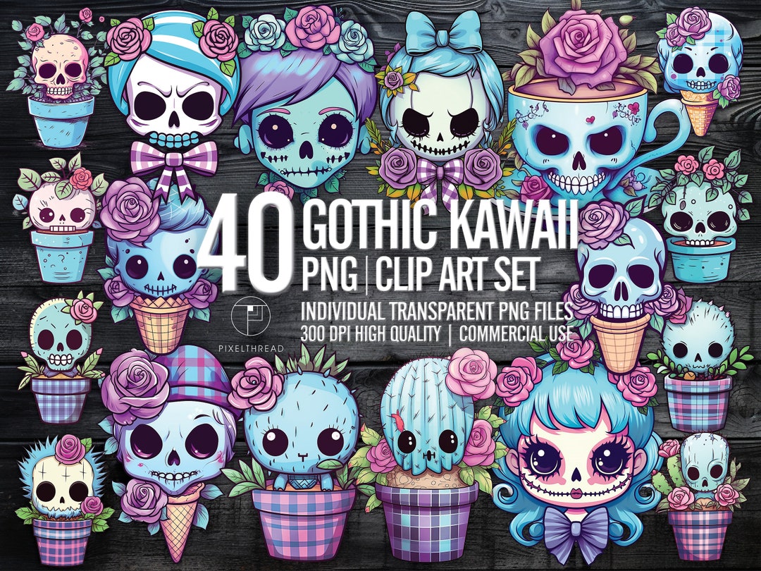 Kawaii Pastel Goth Anime Skulls Chibi Scrapbook Cartoon Clipart Clip ...