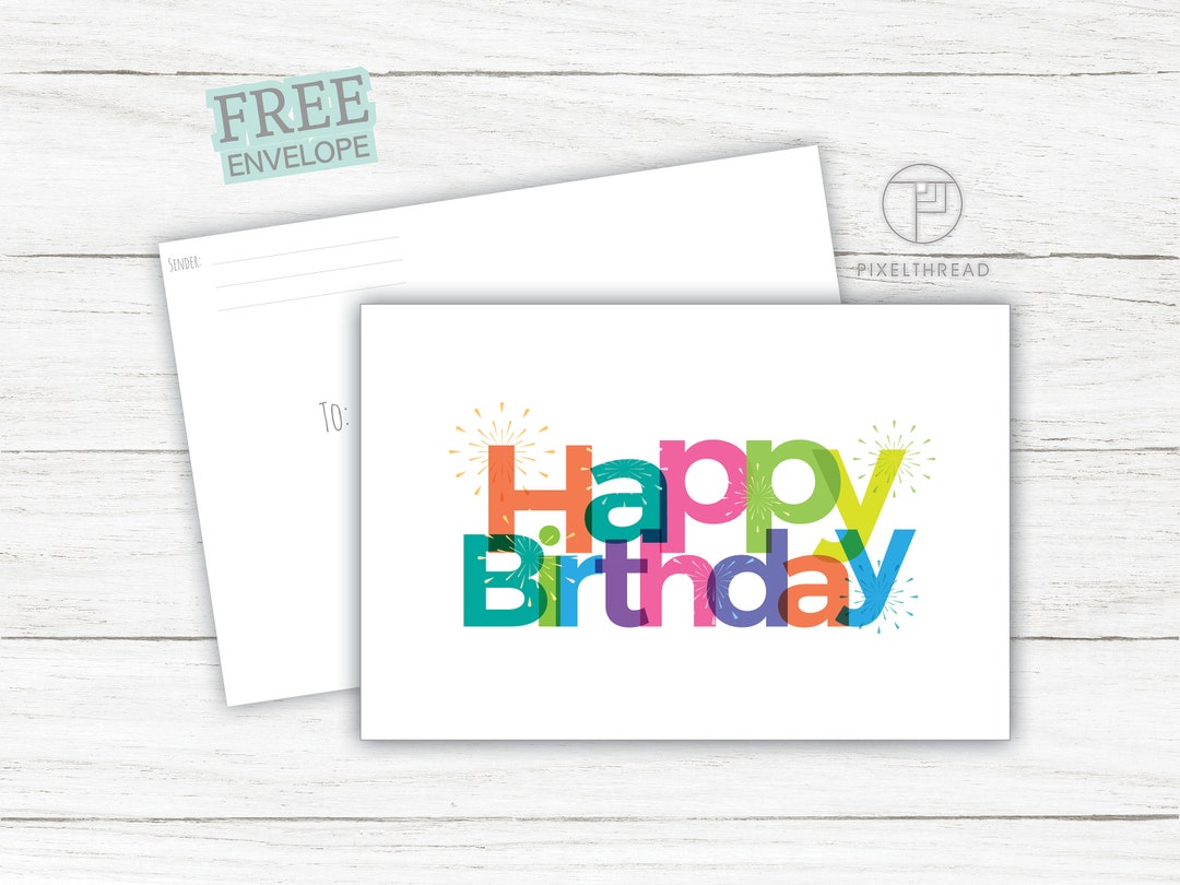 Colorful Happy Birthday Script Card Envelope DIY Homemade Birthday Card ...