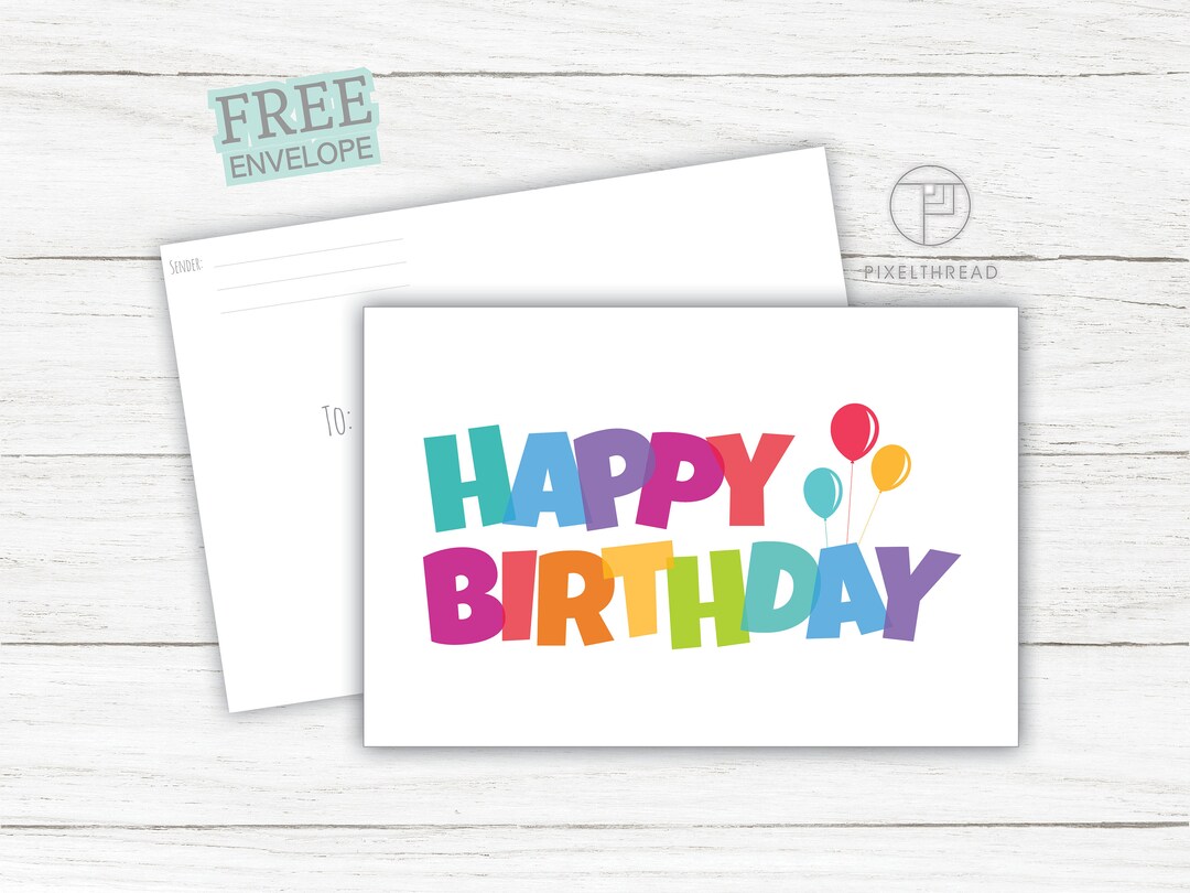 Colorful Happy Birthday Script Card Envelope Digital Birthday Card ...