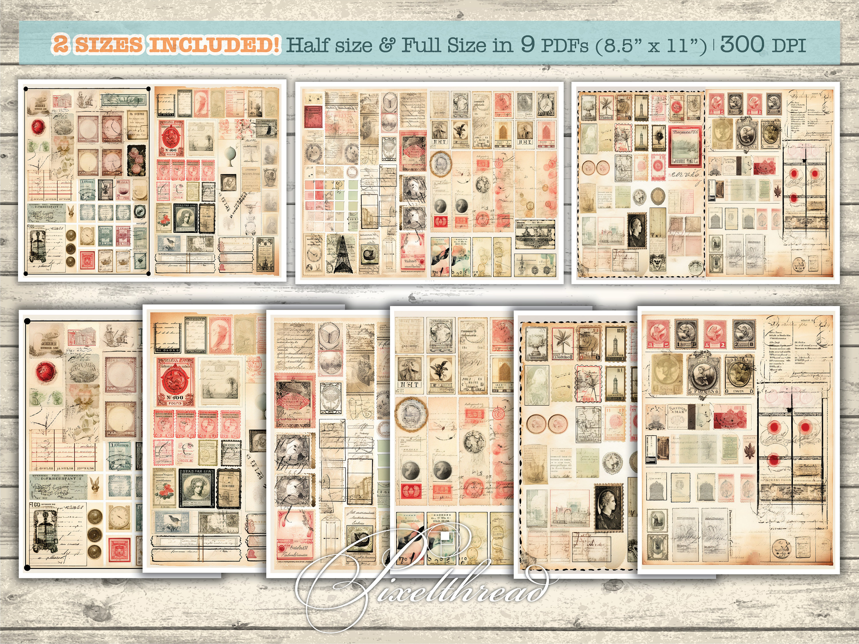 Antique Ephemera Paper Pack: Vintage Stamps, Letters, Labels (digital ...