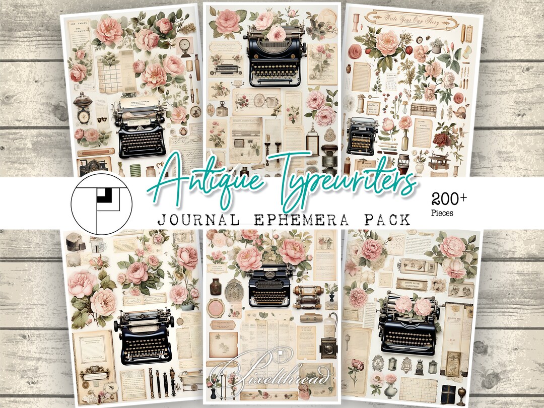 200 Antique Typewriter Ephemera Papers Fussy Cuts Printable Labels ...