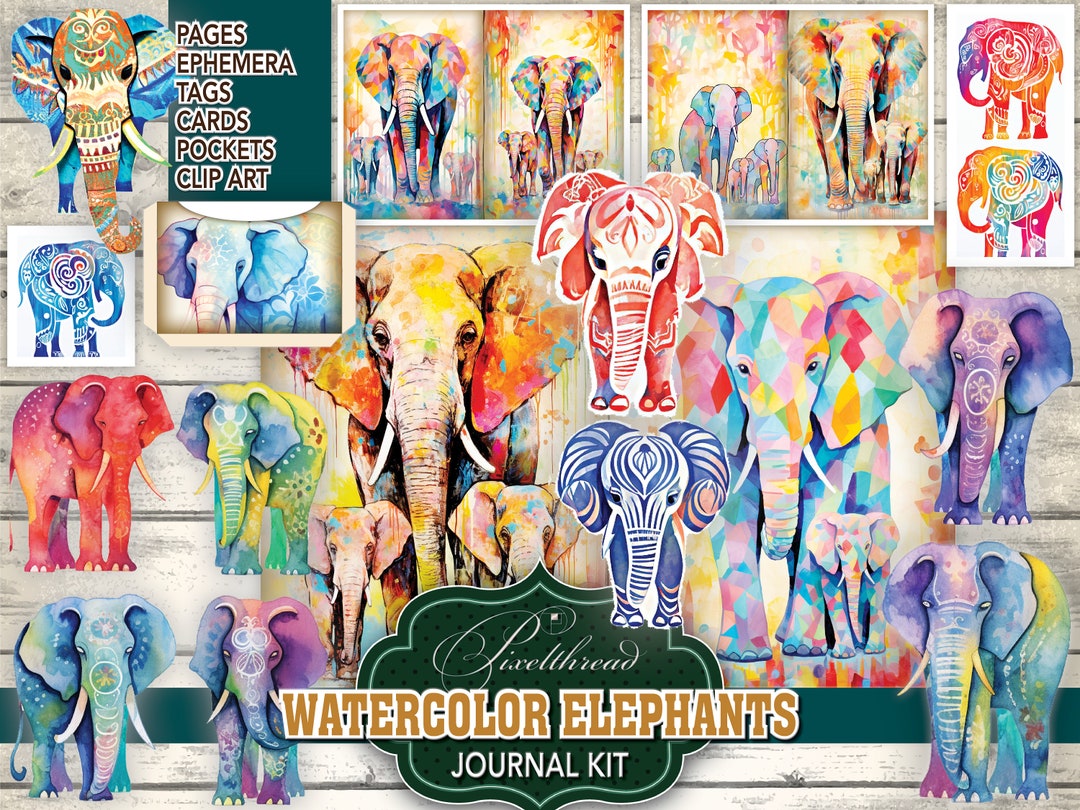 Watercolor Elephant Junk Journal Kit: Printable Ephemera & Clip Art ...