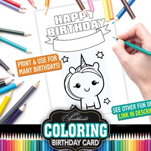 Unicorn Coloring Colouring Birthday Card Sheet Page Kid Activity ...