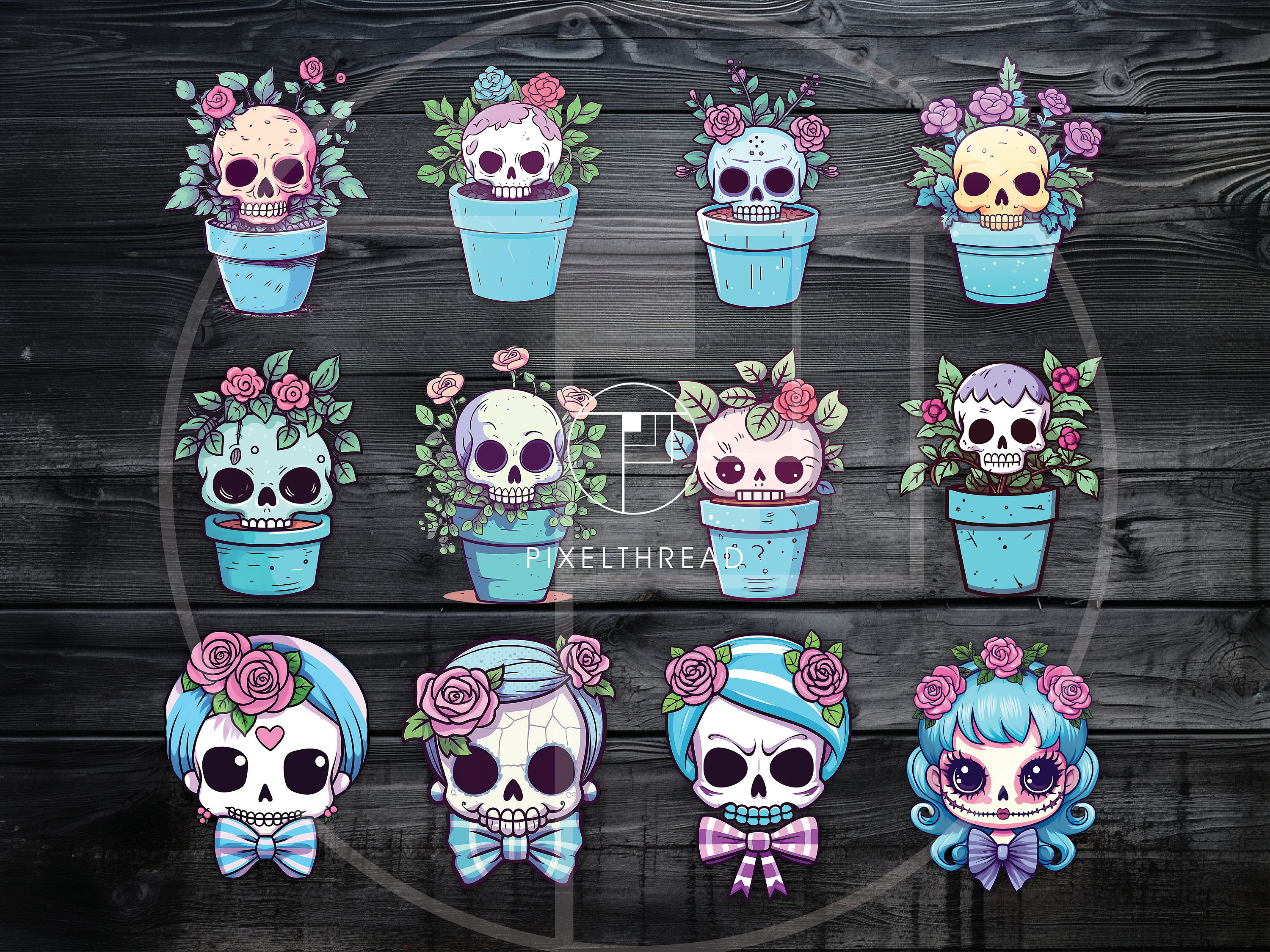 Kawaii Pastel Goth Anime Skulls Chibi Scrapbook Cartoon Clipart Clip ...