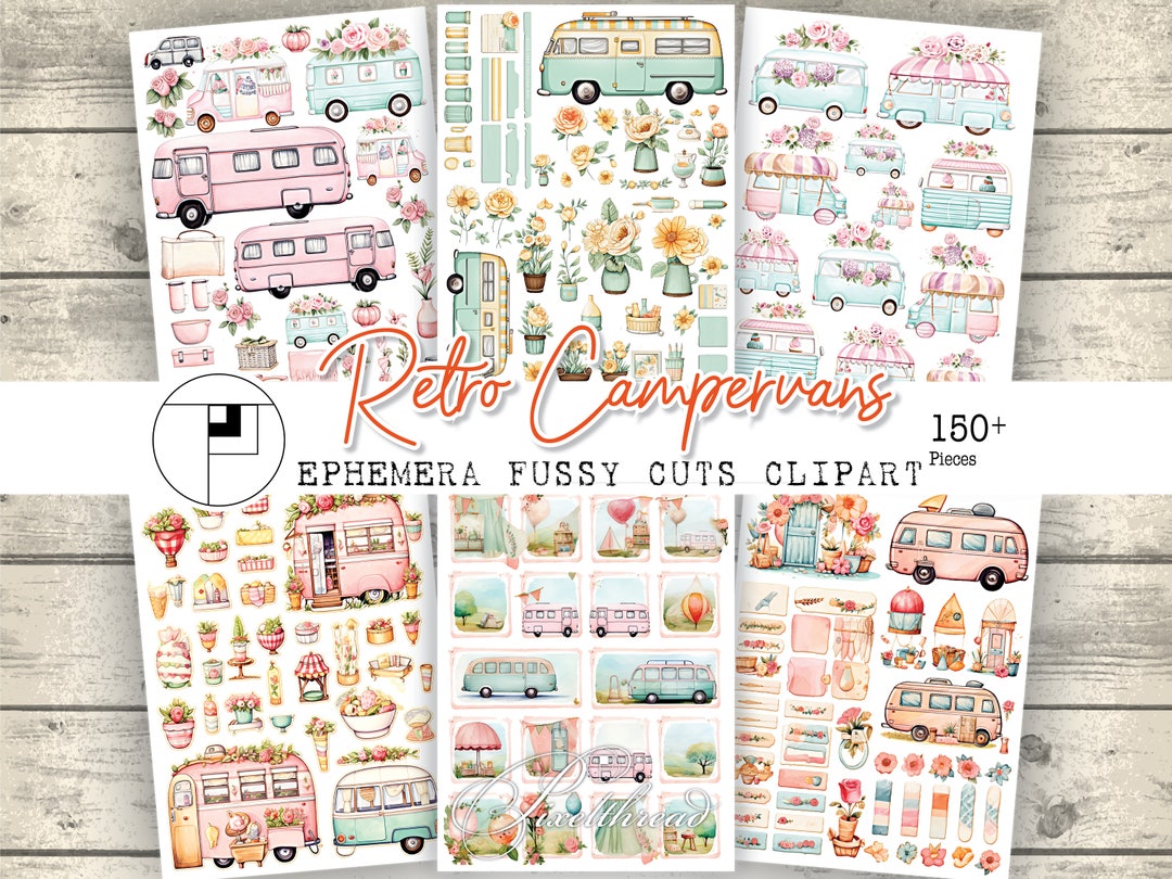 Vintage Camper Ephemera Kit: Retro Caravan Stickers, Junk Journal ...