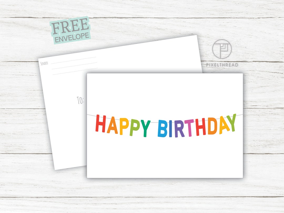 Bright Happy Birthday Card Envelope Digital Pdf DIY Homemade Birthday ...