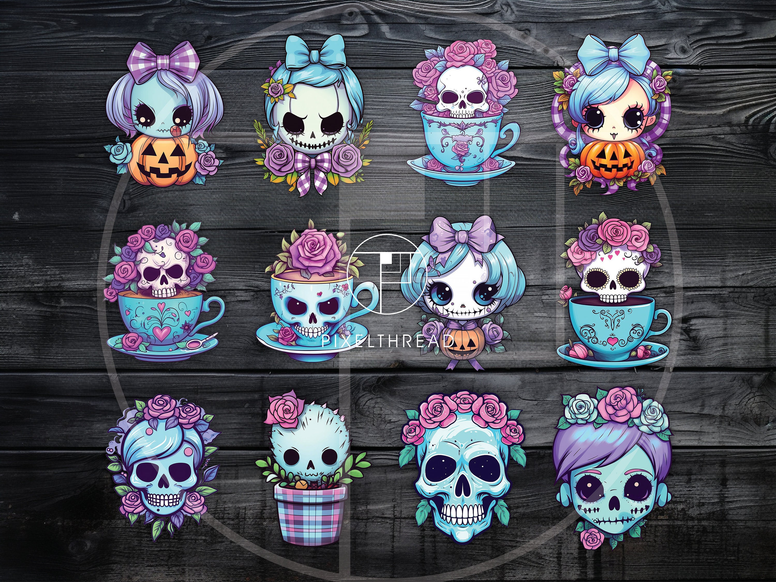 Kawaii Pastel Goth Anime Skulls Chibi Scrapbook Cartoon Clipart Clip ...