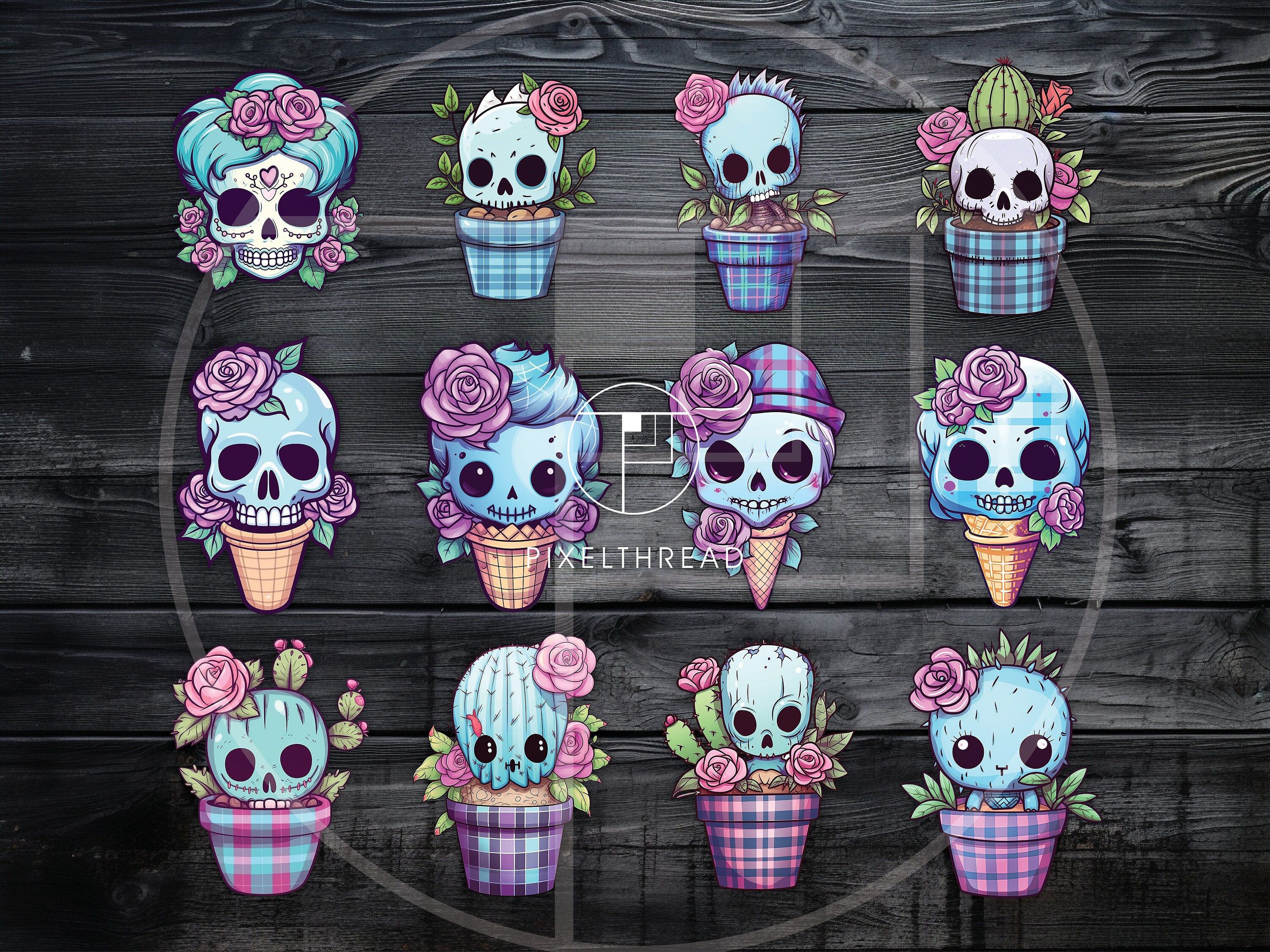 Kawaii Pastel Goth Anime Skulls Chibi Scrapbook Cartoon Clipart Clip ...