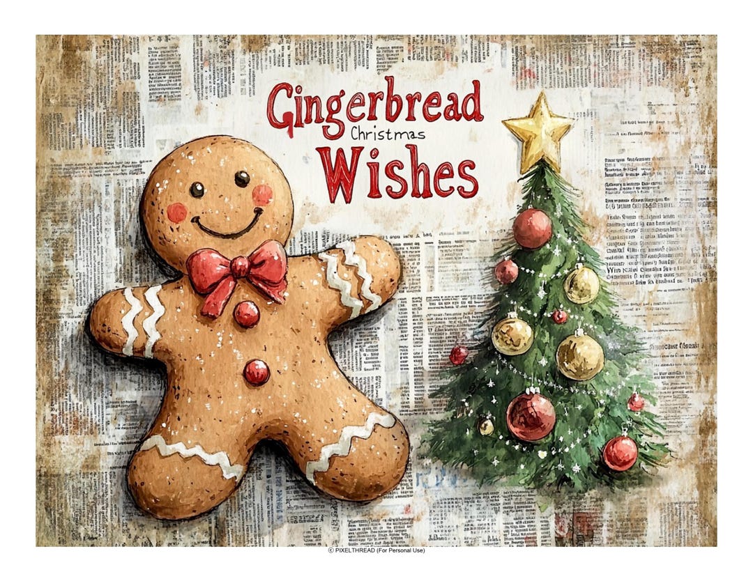 Gingerbread Man Printable Christmas Scrap Booking Junk Journal Ephemera ...