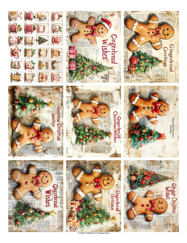 Gingerbread Man Printable Christmas Scrap Booking Junk Journal Ephemera ...