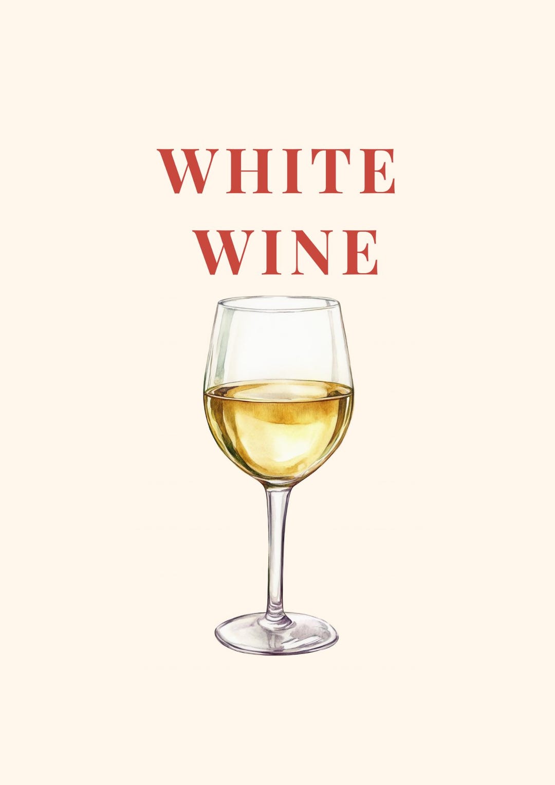 White Wine Glass Print | Watercolor Kitchen Art (digital Download) - Etsy