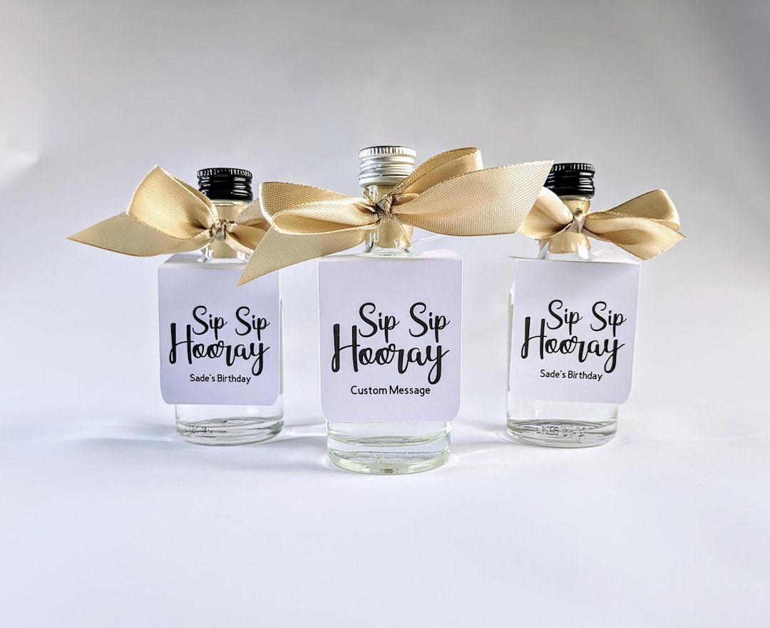 Custom Personalised Sip Sip Hooray Miniature 50ml Bottle Tags |wedding ...
