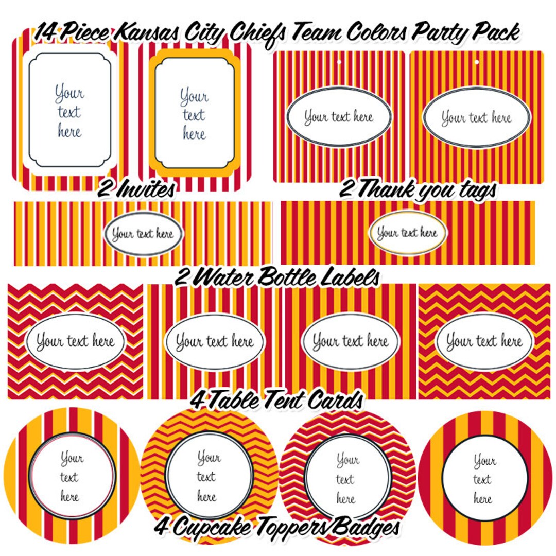 Kansas City Chiefs Team Colors Party Pack 14 Pieces Download Print Card ...