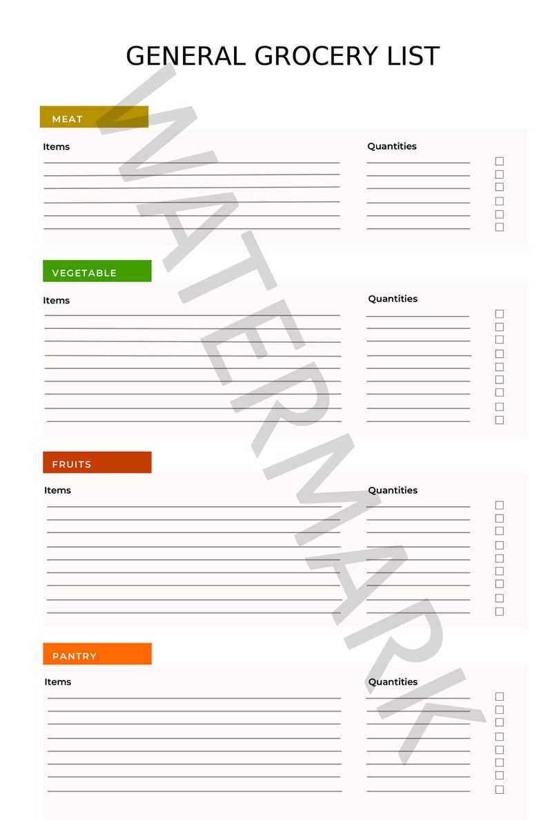 General Grocery List Instant Download PDF Digital - Etsy