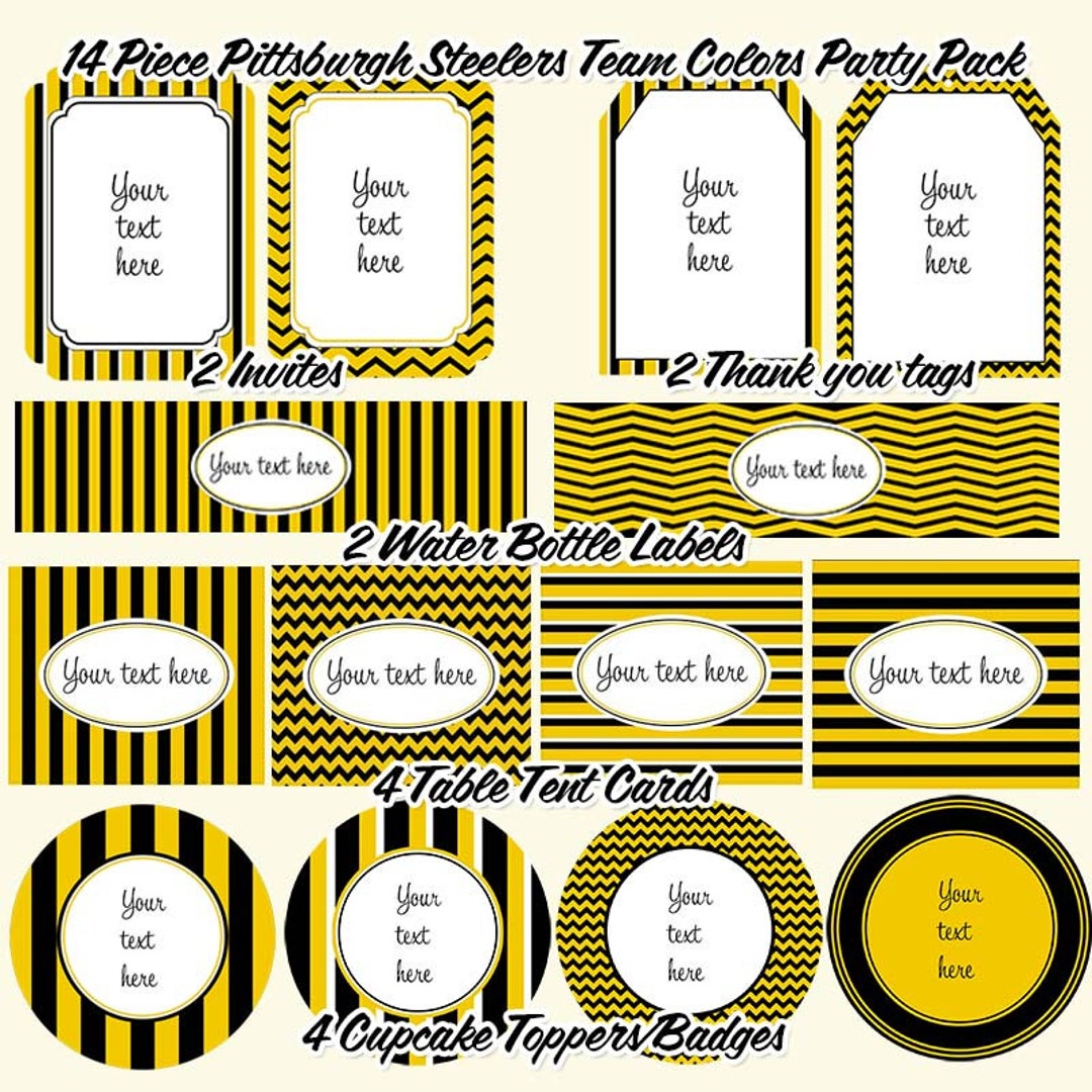 Pittsburgh Steelers 14 Piece Team Colors Party Pack Download Print ...