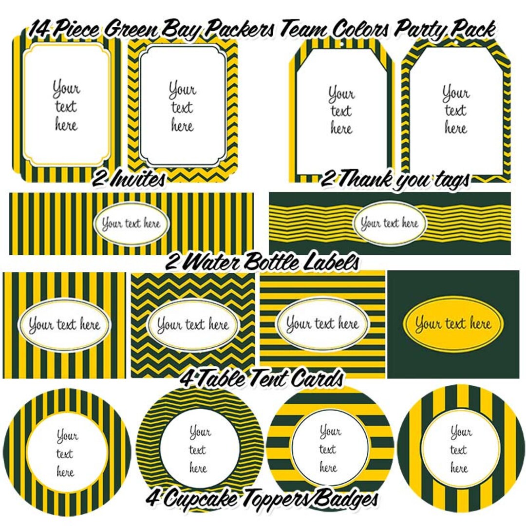 Green Bay Packers Team Colors Party Pack Instant Download Print Card ...