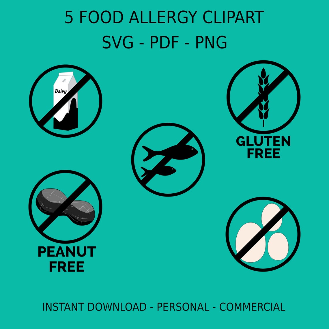 5 Food Allergy Clipart Images Instant Download SVG PDF - Etsy