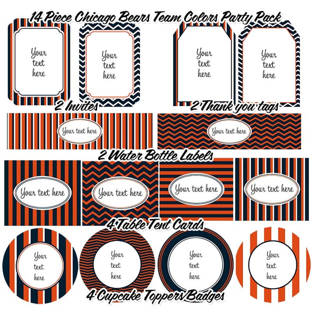 Chicago Bears Team Colors Party Pack 14 Pieces Download Print Party ...