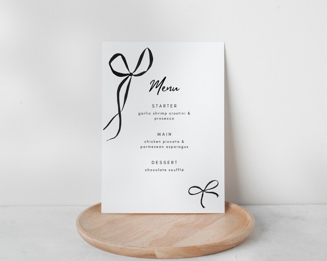 Bow Menu Coquette-themed Dinner Party Menu | Black Bow, Ballet Core ...