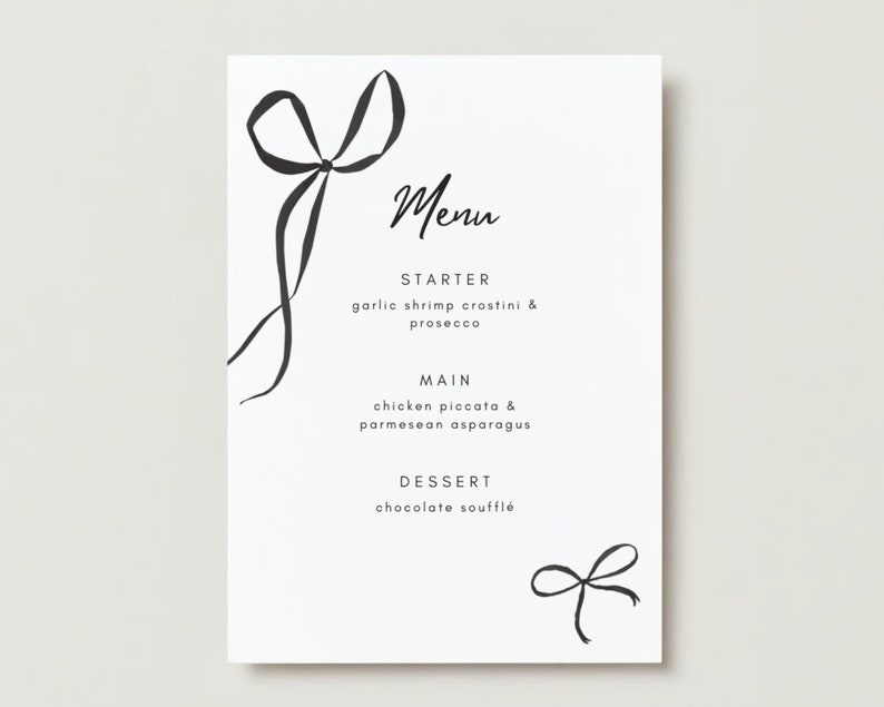 Bow Menu Coquette-themed Dinner Party Menu | Black Bow, Ballet Core ...