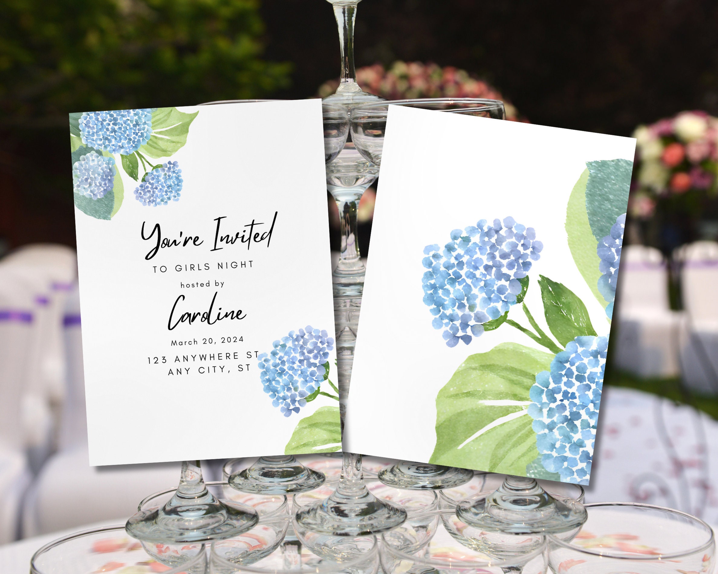 Blue Hydrangea Invitation | Grandmillennial Style Dinner Party | Garden ...