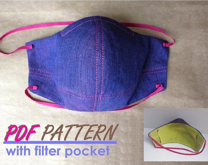 Face Mask Sewing Pattern PDF Filter Pocket Reusable Mask Tutorial, Most ...