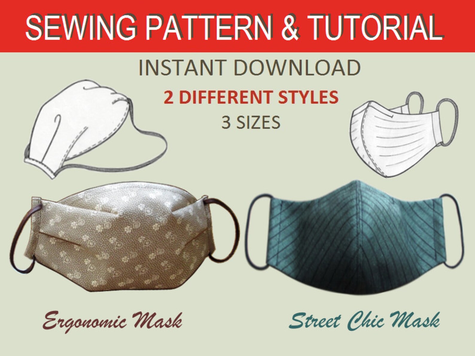 Reusable Mask Pattern Download PDF Face Mask Sewing Diy 2 | Etsy