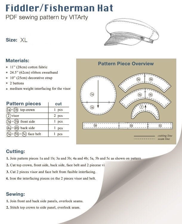 Hat Pattern Pdf Cap Sewing Pattern Instructions Download Size - Etsy UK