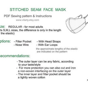 Face Mask Sewing Pattern PDF Filter Pocket Reusable Mask Tutorial, Most ...