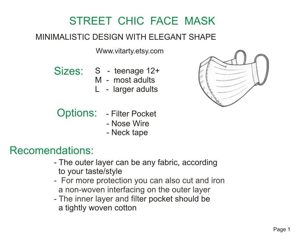 Fitted Mask Sewing Pattern Download Filter Mask Easy Face Mask - Etsy ...