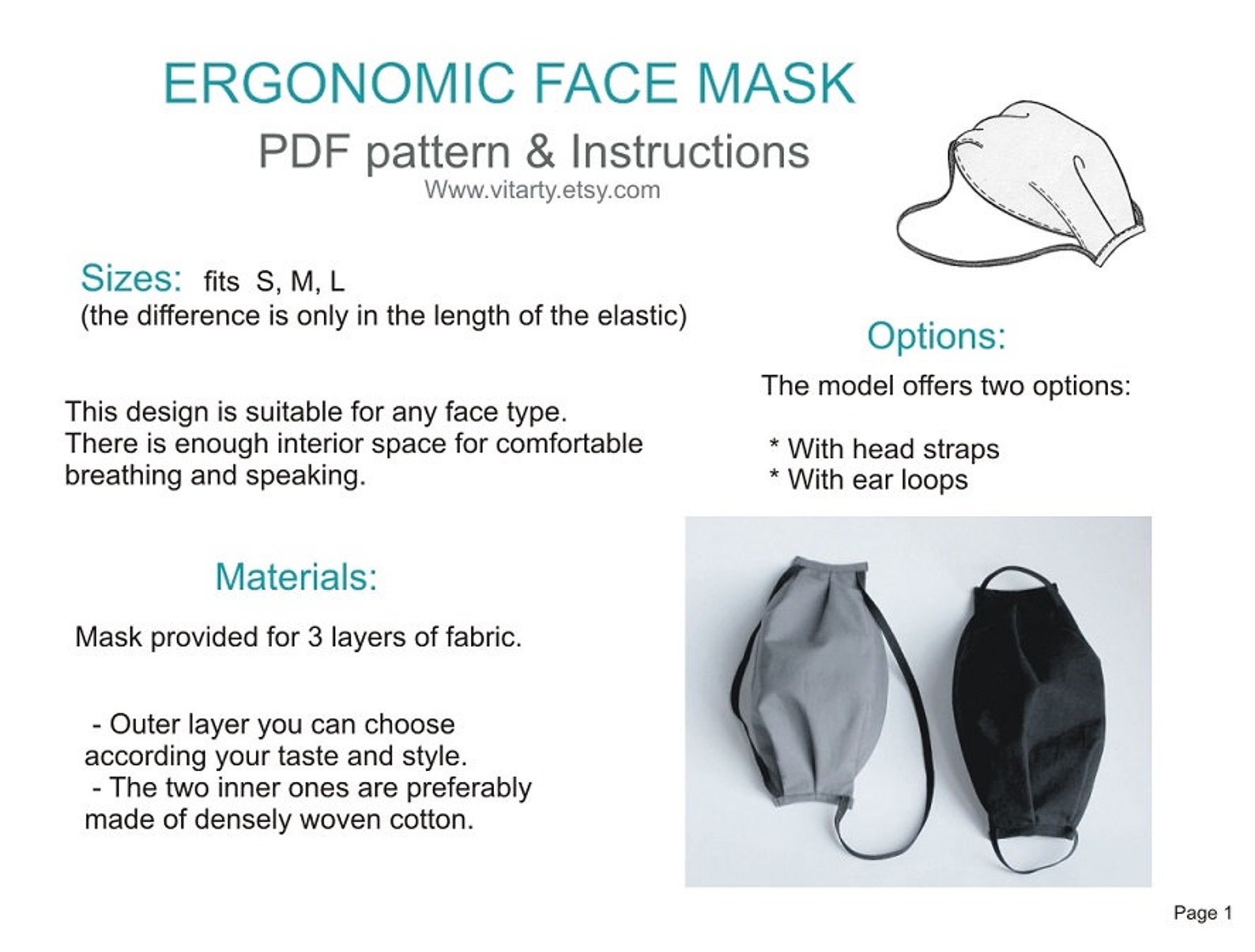 Face Mask Sewing Pattern Fabric 3d Mask Pattern Tutorial Mask | Etsy