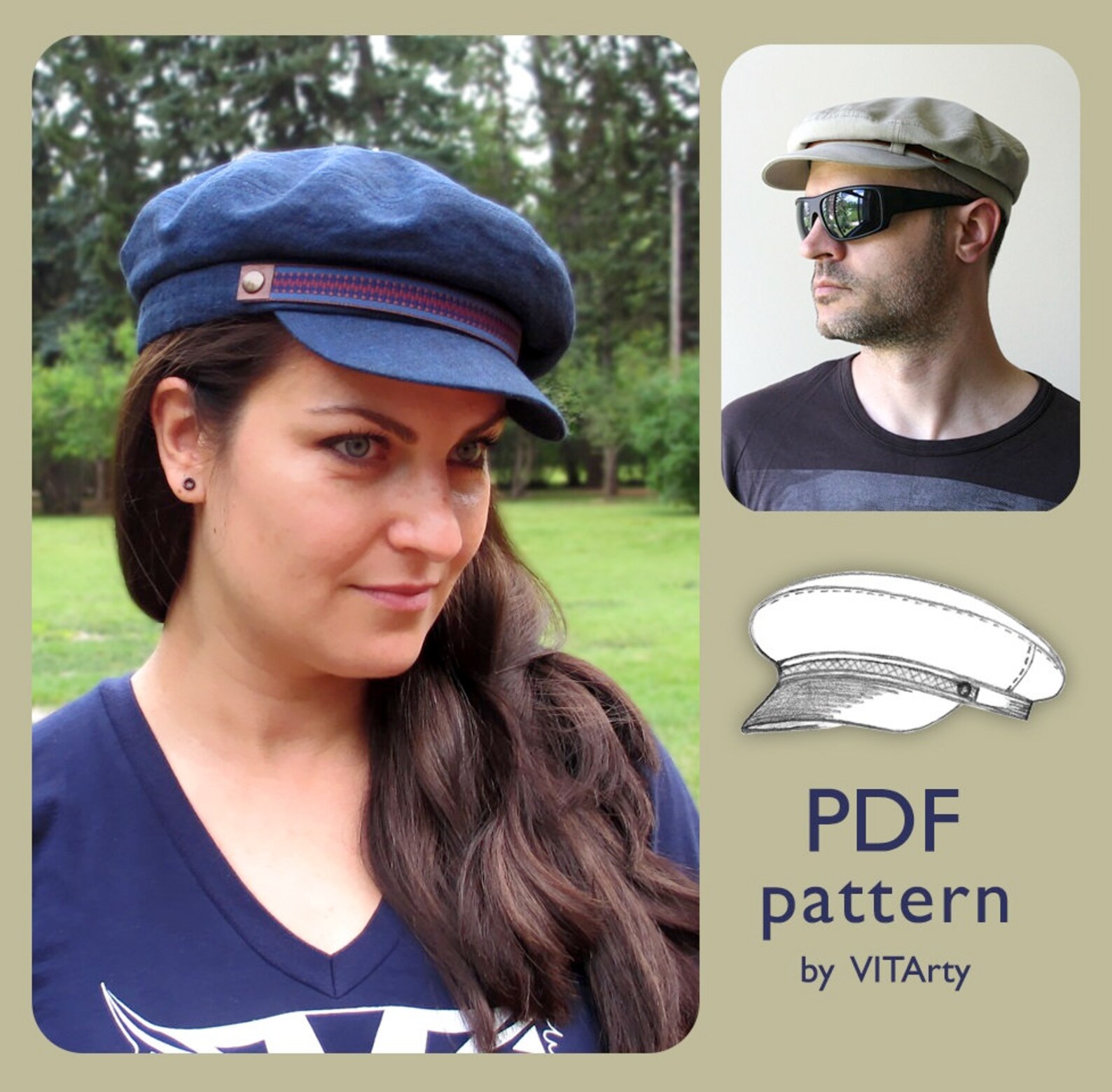 Fiddler Hat Sewing Pattern Men/women Newsboy Cap Printable - Etsy