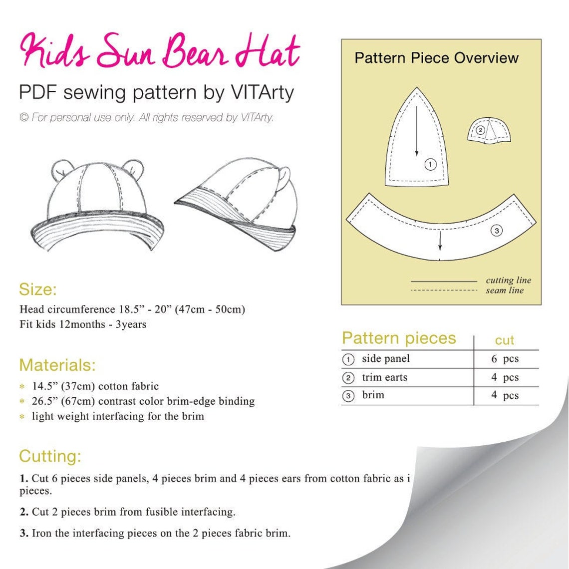 Kids Sun Hat PDF Sewing Pattern Summer Bucket Hat - Etsy UK