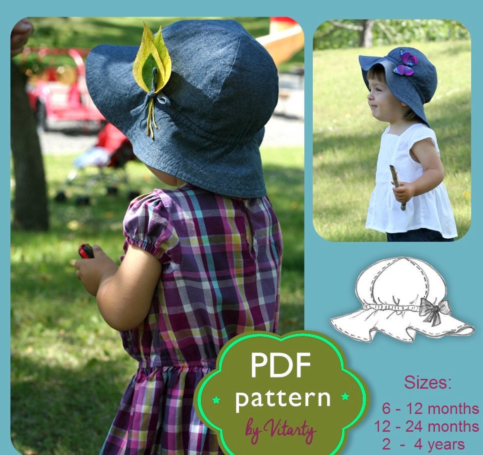 Girls Sun Hat Sewing Pattern Kids Hat Download Baby Toddler - Etsy