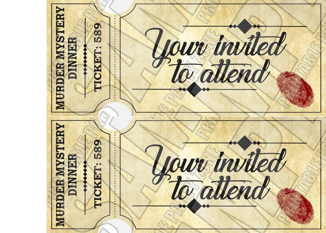 MURDER MYSTERY Ticket Invitation-diy Printable Invite Front & | Etsy