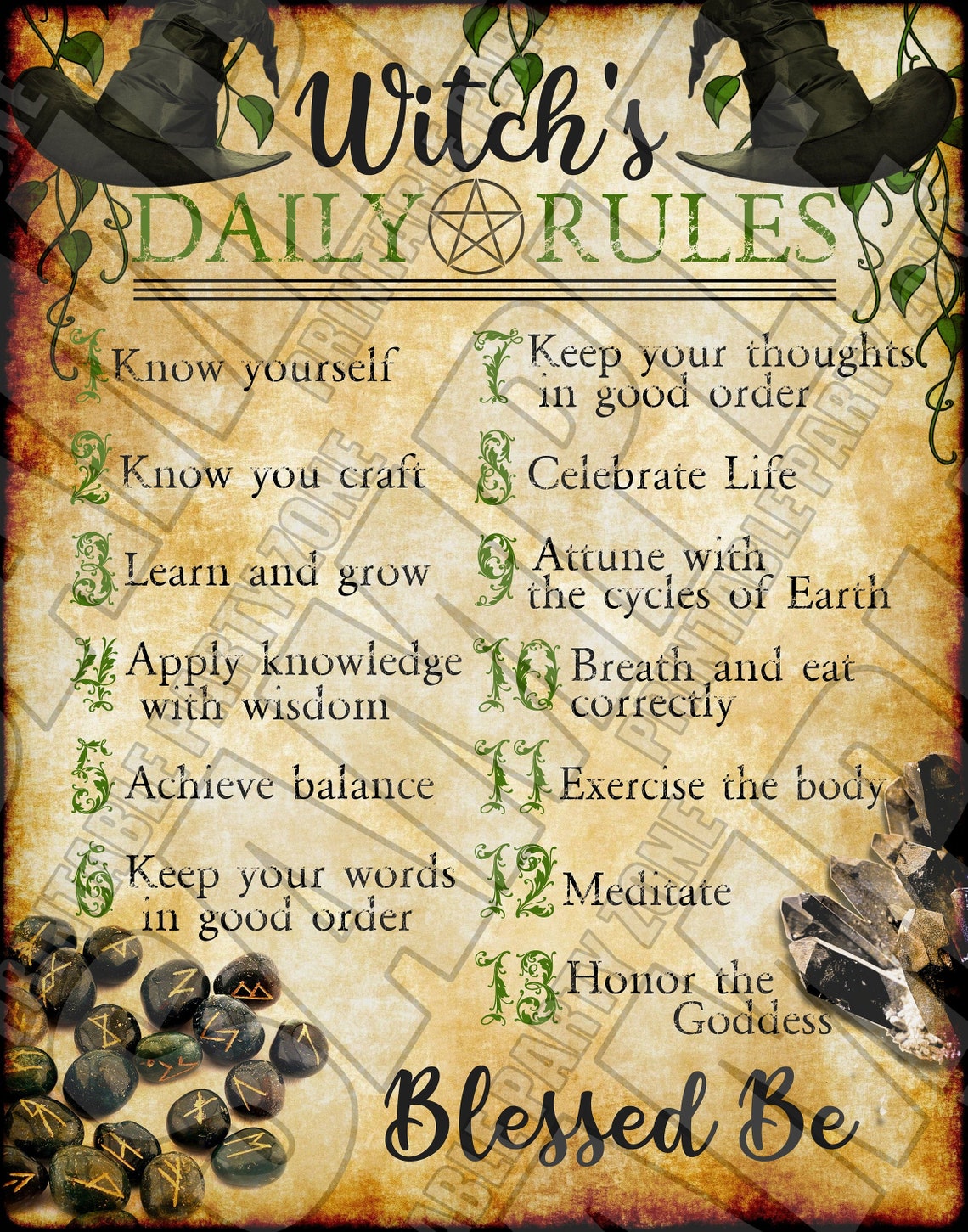 WITCH'S DAILY RULES Printable Poster choose the Size - Etsy