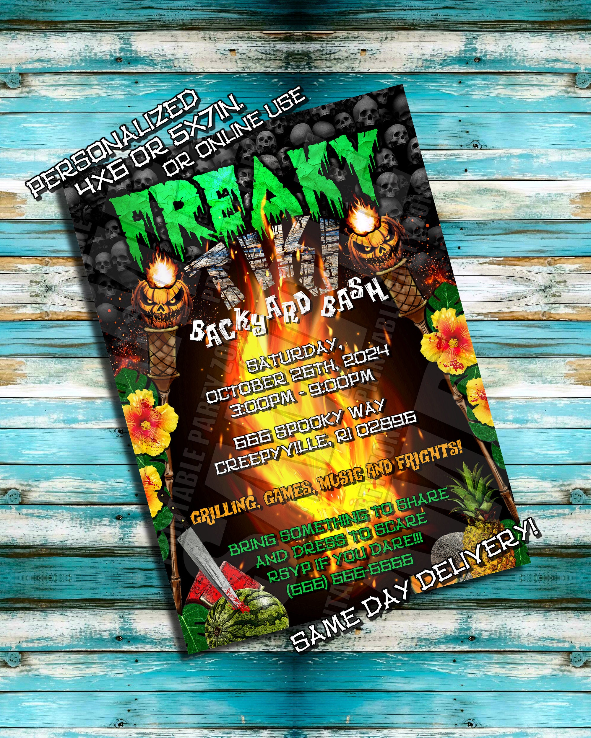 FREAKY TIKI HALLOWEEN Party Invitation, Printable Invite or Online Use ...