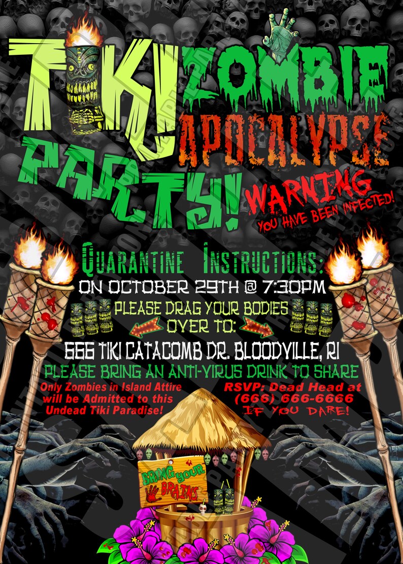 TIKI ZOMBIE APOCALYPSE Party Invitation, Printable Invite or Online Use ...
