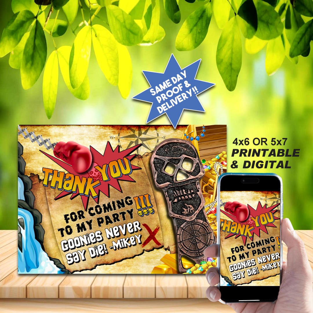 GOONIES PIRATE STYLE Thank You Card, Printable or Digital Use, Text or ...