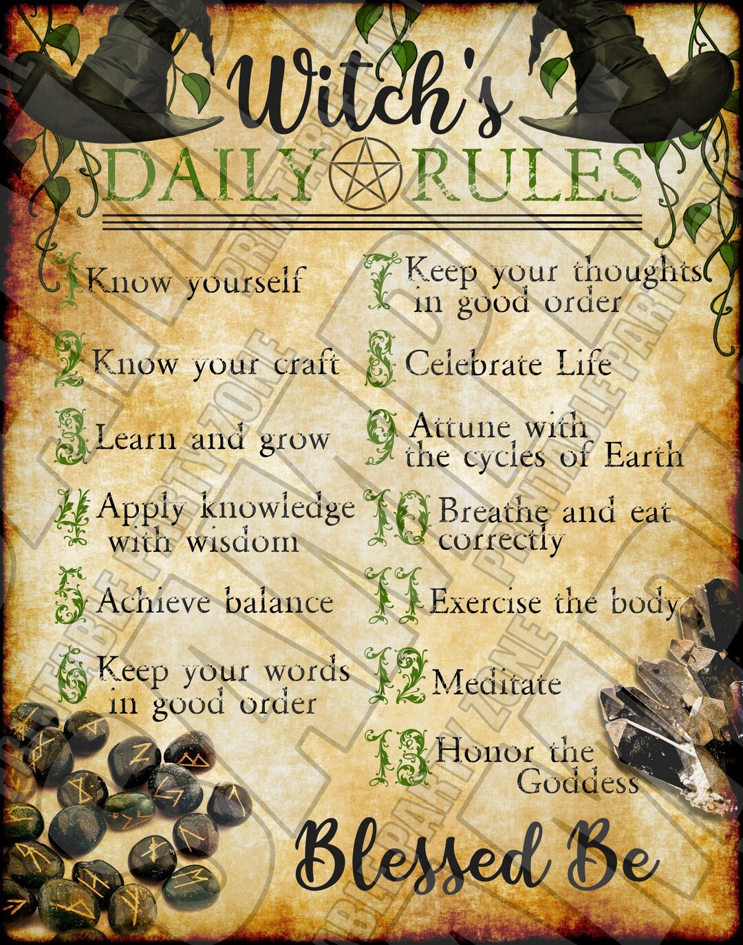 WITCH'S DAILY RULES Printable Poster Home/wall Art 16x20 Message Me If ...