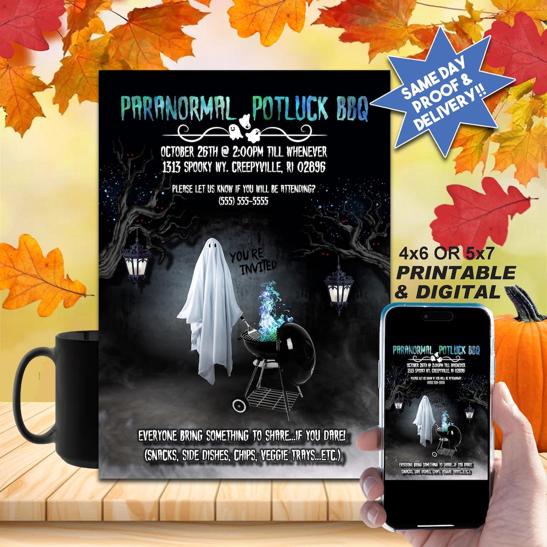 HALLOWEEN Invitation, Paranormal Potluck BBQ, Haunted, Printable Invite ...