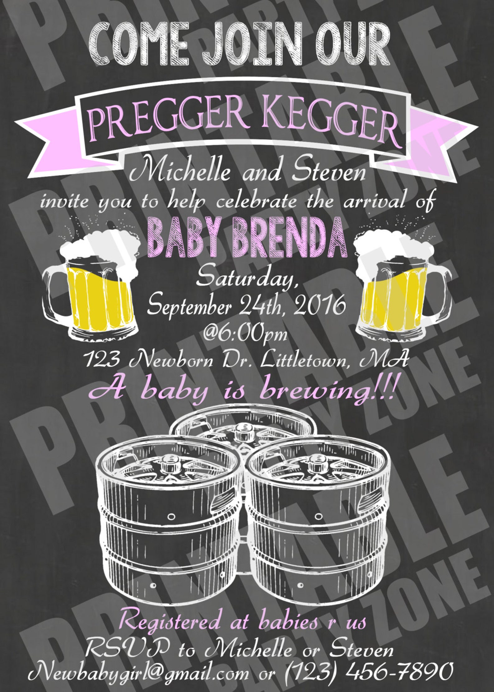 BABY SHOWER Pregger Kegger Chalkboard Invitation DIY - Etsy
