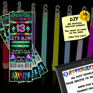 BIRTHDAY GLOW PARTY Ticket Invitation, Printable Invite or Online Use ...